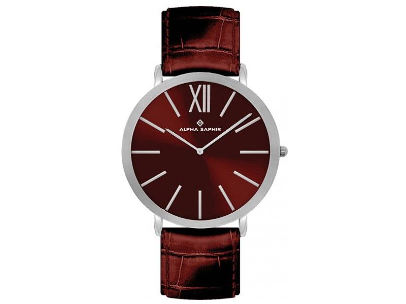 Klassische Damenuhr AS-389E Edelstahl Ziffernblatt rot Lederband von ...