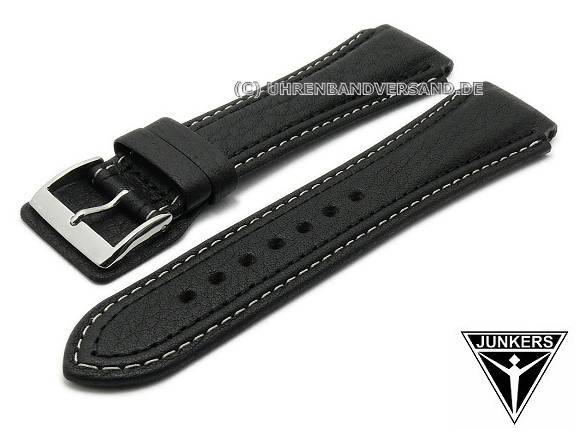Original Ersatz-Uhrenarmband JUNKERS 6700-5 Leder 20mm schwarz helle Naht