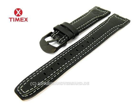 Uhrenarmbänder TIMEX T42351 20mm schwarz weiße Doppelnaht