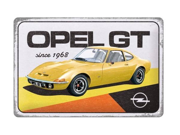 Deko-Blechschild / Retro-Reklameschild Opel - GT since 1968 gelb/beige ...