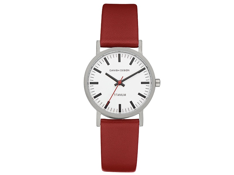 Damenuhr DD-IV19Q199 Ziffernblatt weiß Lederband rot von Danish Design