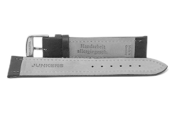 Ersatz-Uhrenarmband JUNKERS XL 22mm schwarz Leder glatt matt helle Naht