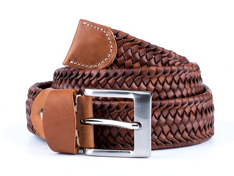 Guertel HANDMADE IN EUROPE braun Leder geflochten elastisch von ...